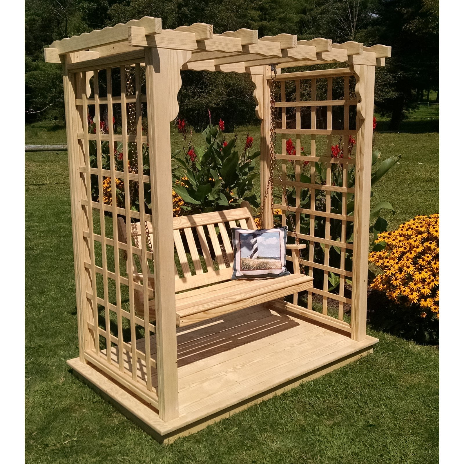 A & L Furniture Lexington 7 ft. High Cedar Arbor with Deck and Swing ...