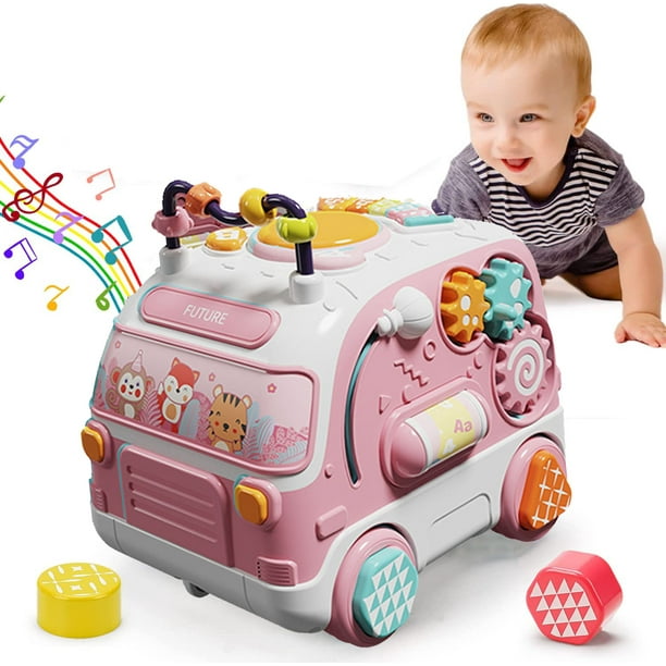 Push Pull Music Bus Toy, Baby Musical Busy Learning Bus with Shape ...
