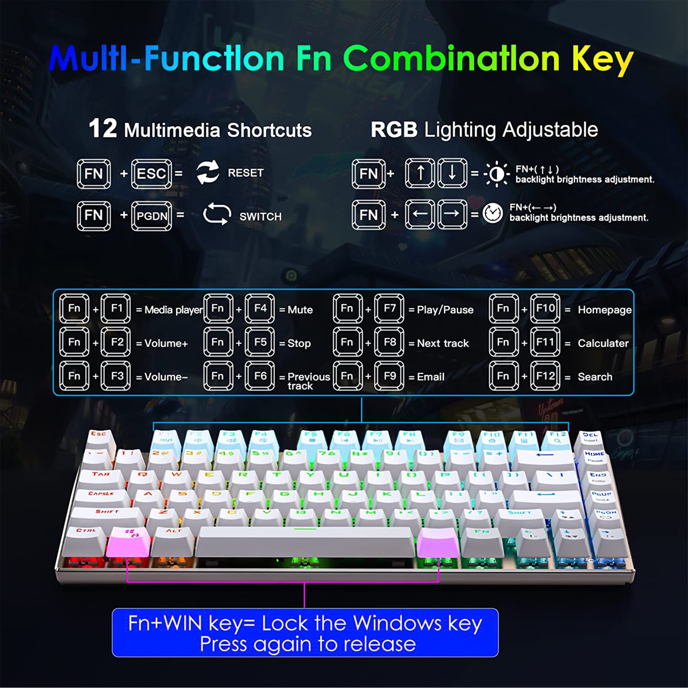 Buy E-Yooso Z-88 RGB Mechanical Gaming Keyboard, Metal Panel, Red ...