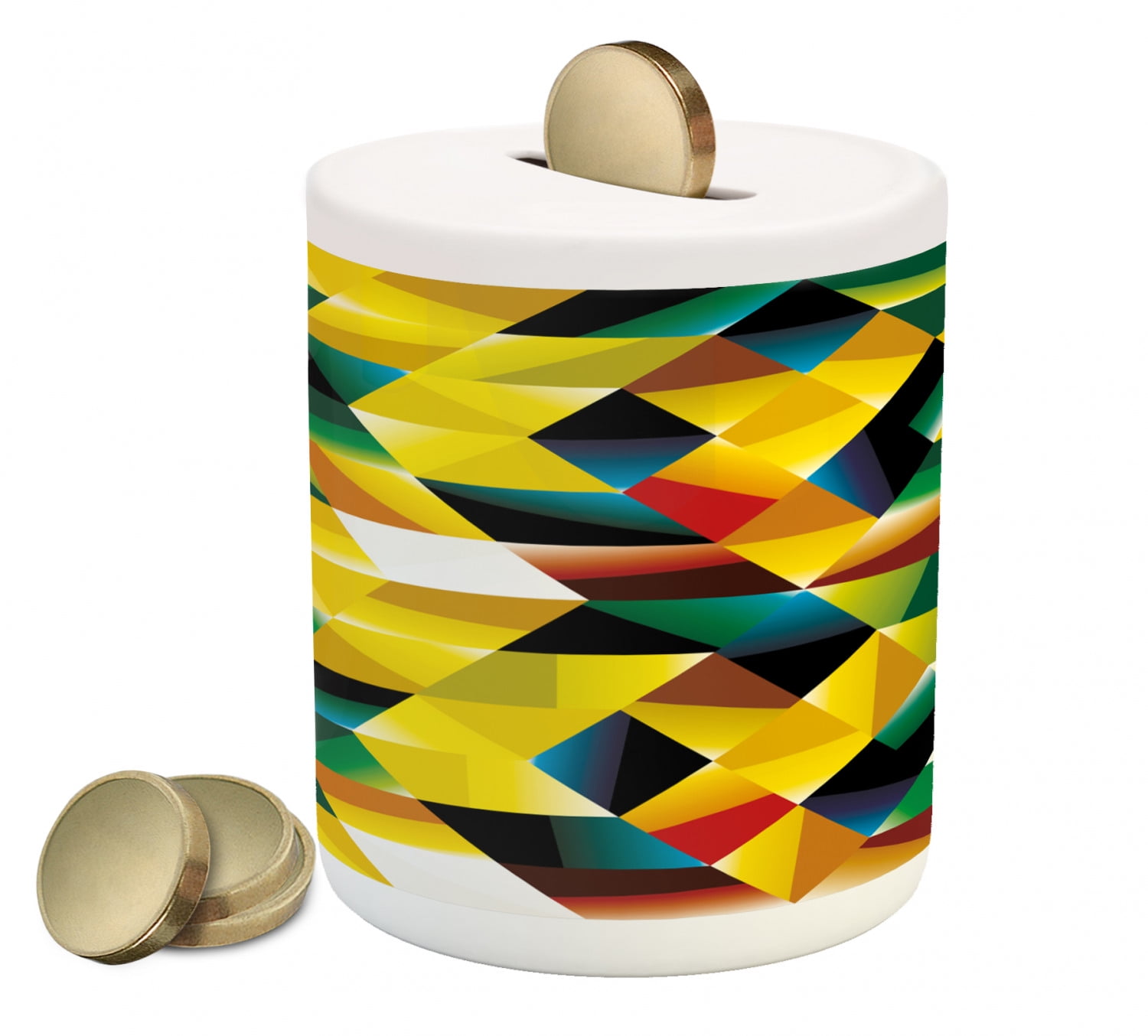 Modern Art Piggy Bank, Trippy Dimensional Geometric and Triangles ...