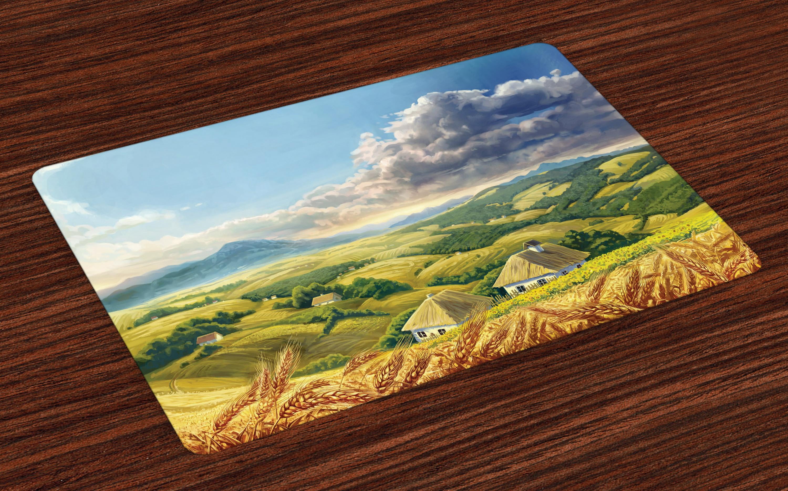 Ambesonne Landscape Place Mats Set of 4, Summer Rural Houses, Standard ...