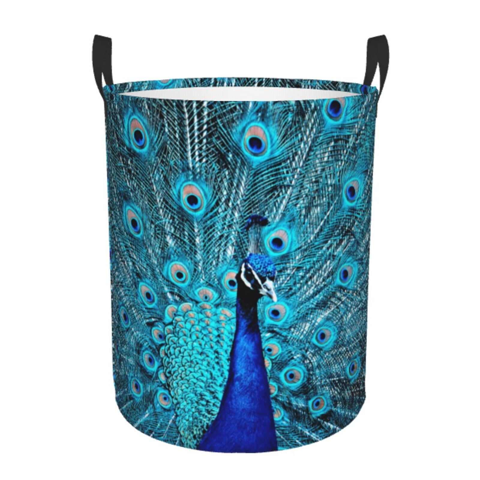 Fotbe Beautiful Blue Peacock Pattern Laundry Basket with Handles ...