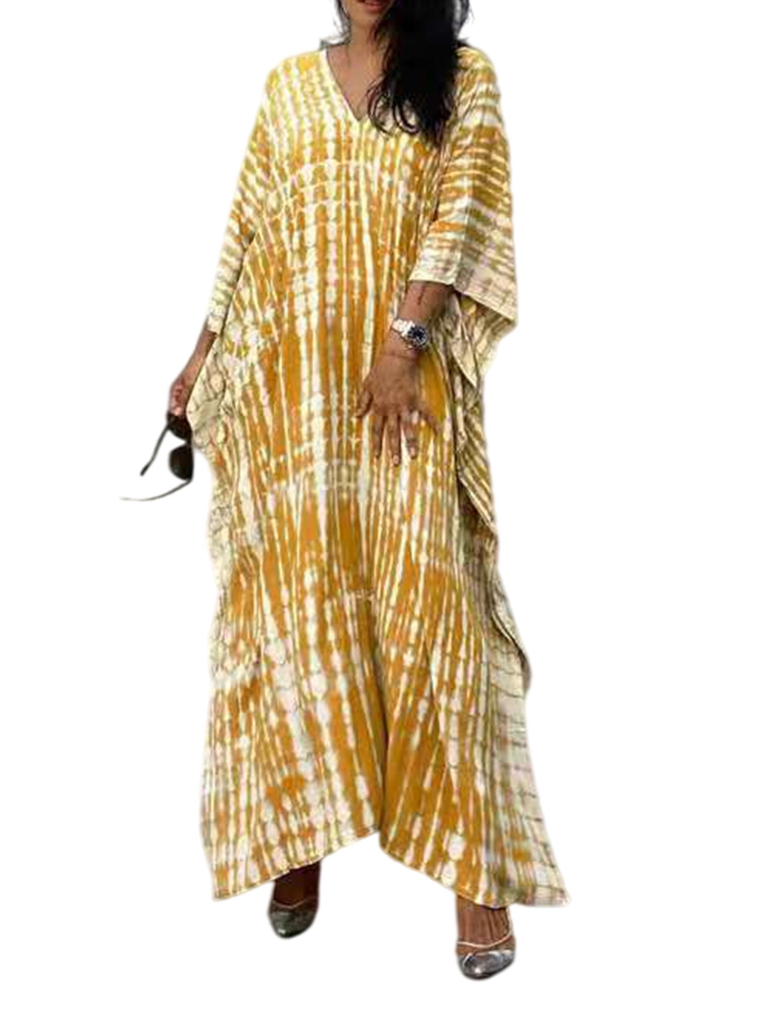 Niuer Women Tie Dye Ethnic Print Kaftan Maxi Dress Summer Beach Dress