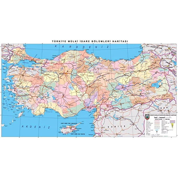 Iconic Arts Laminated 42x24 Poster: Political Map - Maps of Turkey ...