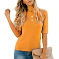 Yellow Womens Blouses Dressy Casual Elbow Length Summer Outfits For