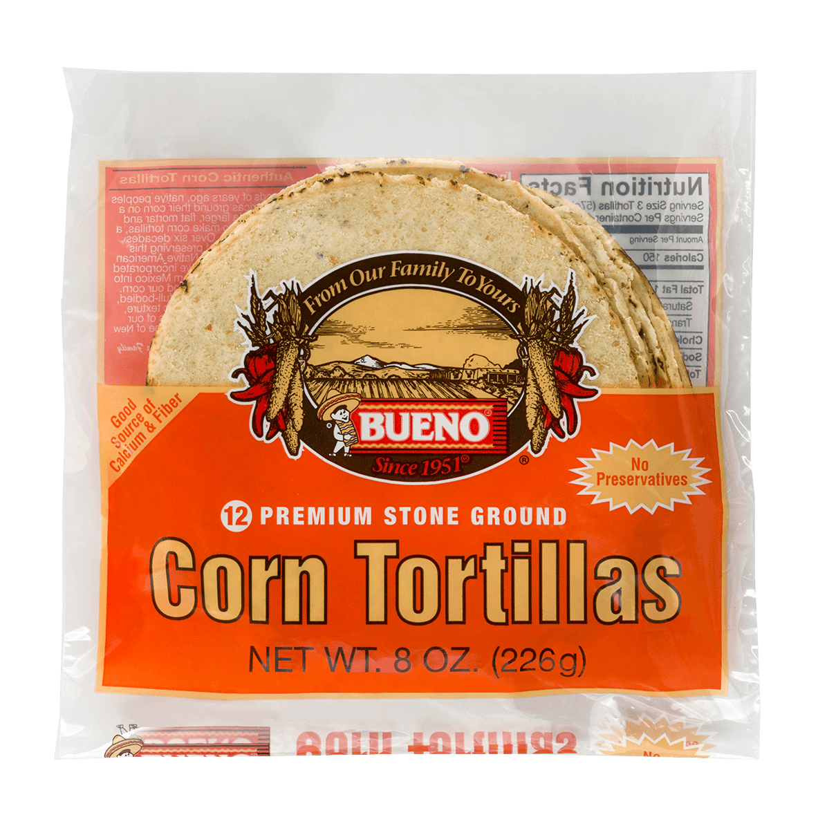 Bueno Foods Stone Ground Corn Tortilla 8 oz, 12 Count - Walmart.com