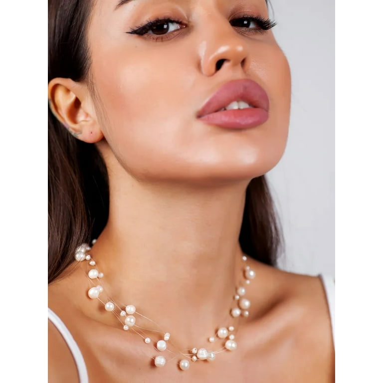 Faux Pearl Necklace for Women Big Pearl Necklace Chunky Pearl Necklace Exaggerated Large Pearl Choker Necklace Dainty Statement Bride Wedding Jewelry Gifts Walmart