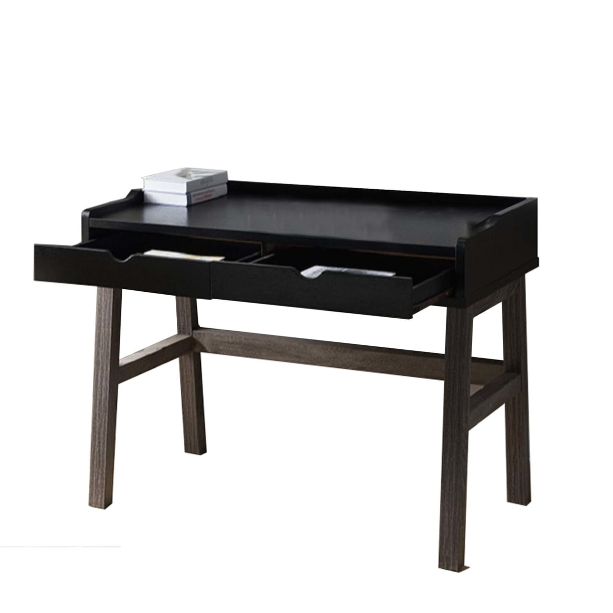 Dual Toned Wooden Desk with Two Sleek Drawers and Slightly Splayed Legs ...