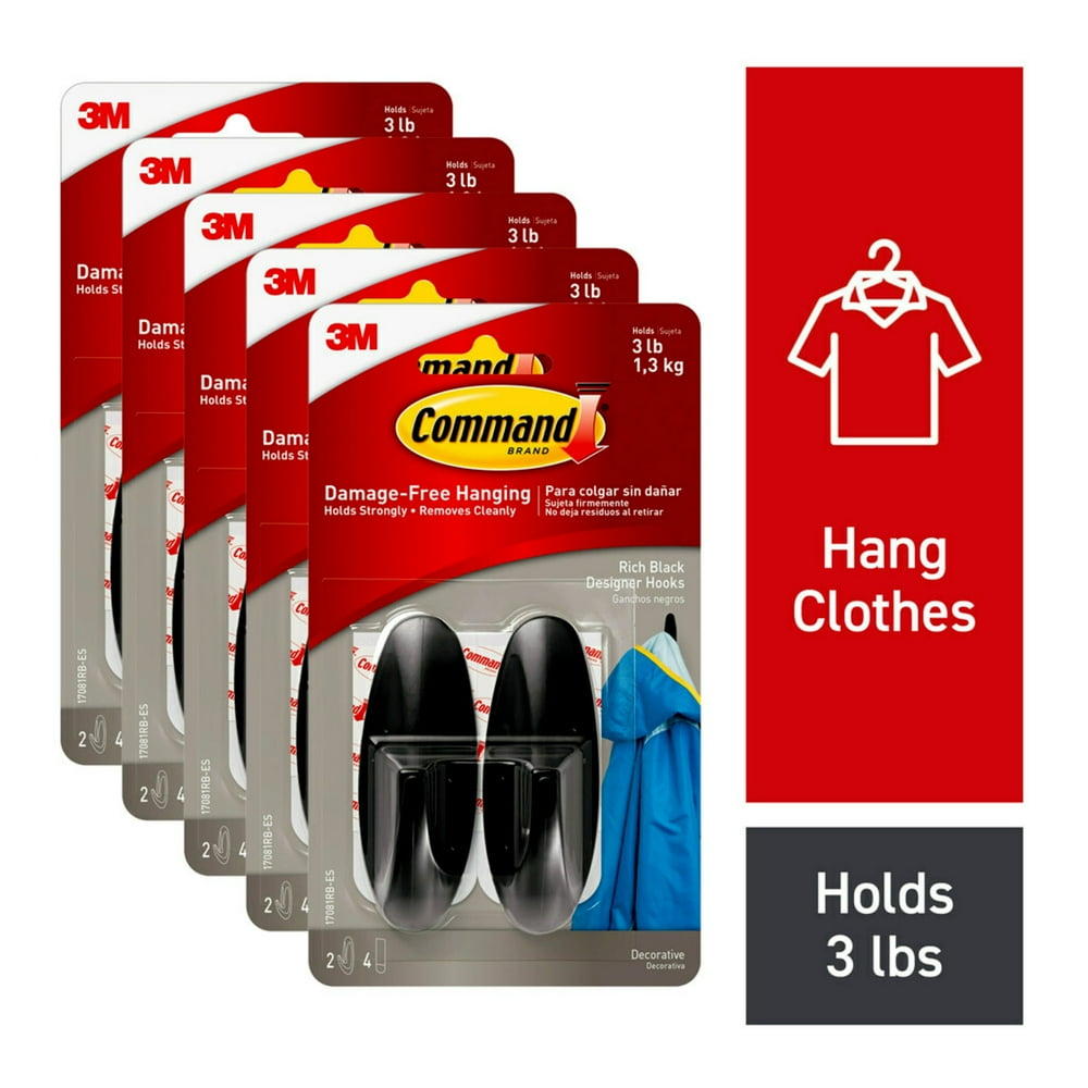 Command Medium Rich Black Designer Hooks, 10 Hooks, 20 strips, 17081RB ...