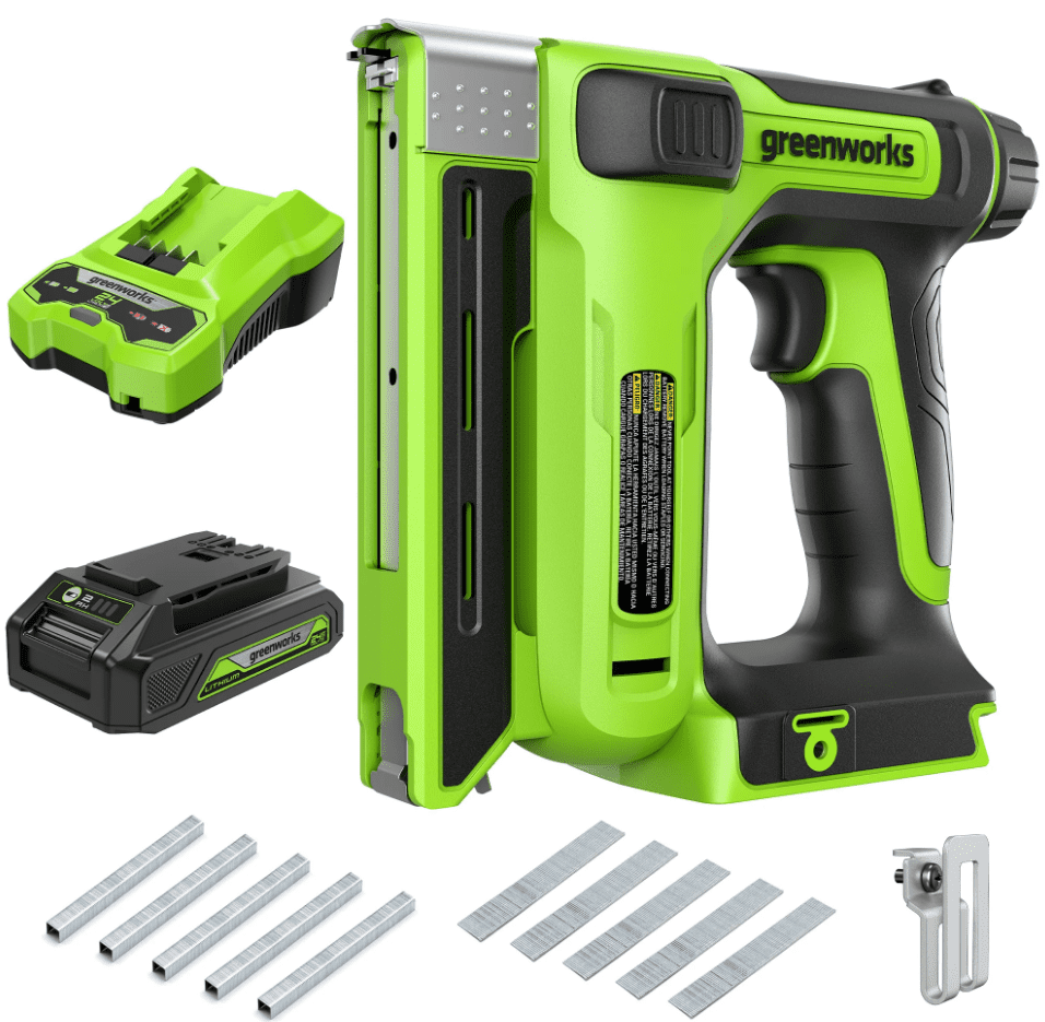 Greenworks 24V 3/8" Cordless Battery Crown Stapler w/ 2.0Ah Battery ...