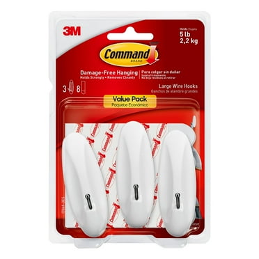 Command Wire Hook, Large, White, 3 Hooks, 6 Strips - Walmart.com