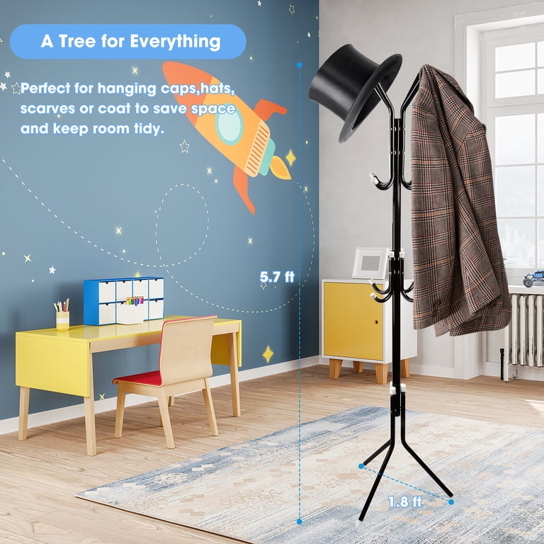 Cast Iron Tree-Shaped Coat Rack Stand - 8-Hook Freestanding Hanger With ...