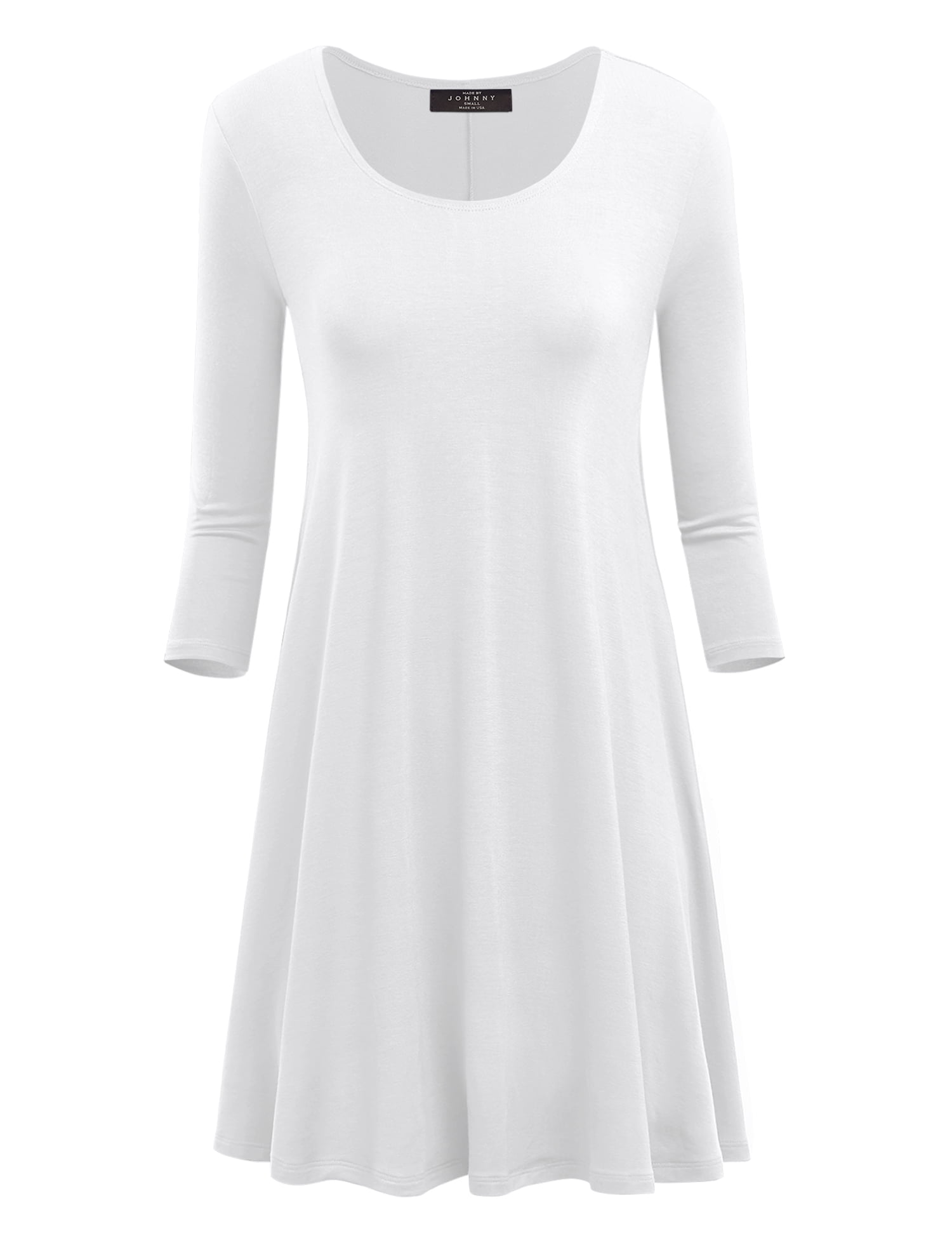 Made by Johnny MBJ WDR930 Womens Round Neck 3/4 Sleeves Trapeze Dress ...