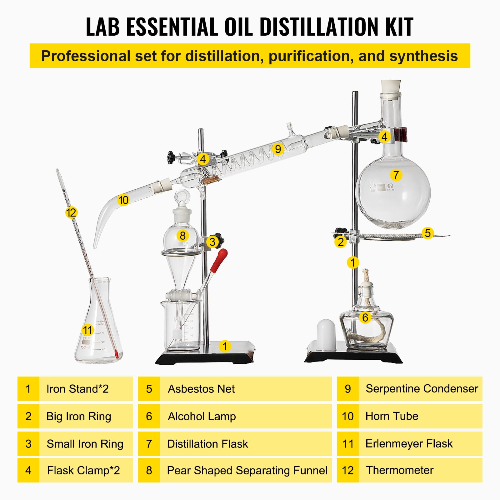 Buy VEVOR Distillation Apparatus Kit 500ml Essential Oil Distiller ...