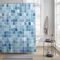 Blue White Color Block Shower Curtain for Bathroom, Summer Watercolor ...