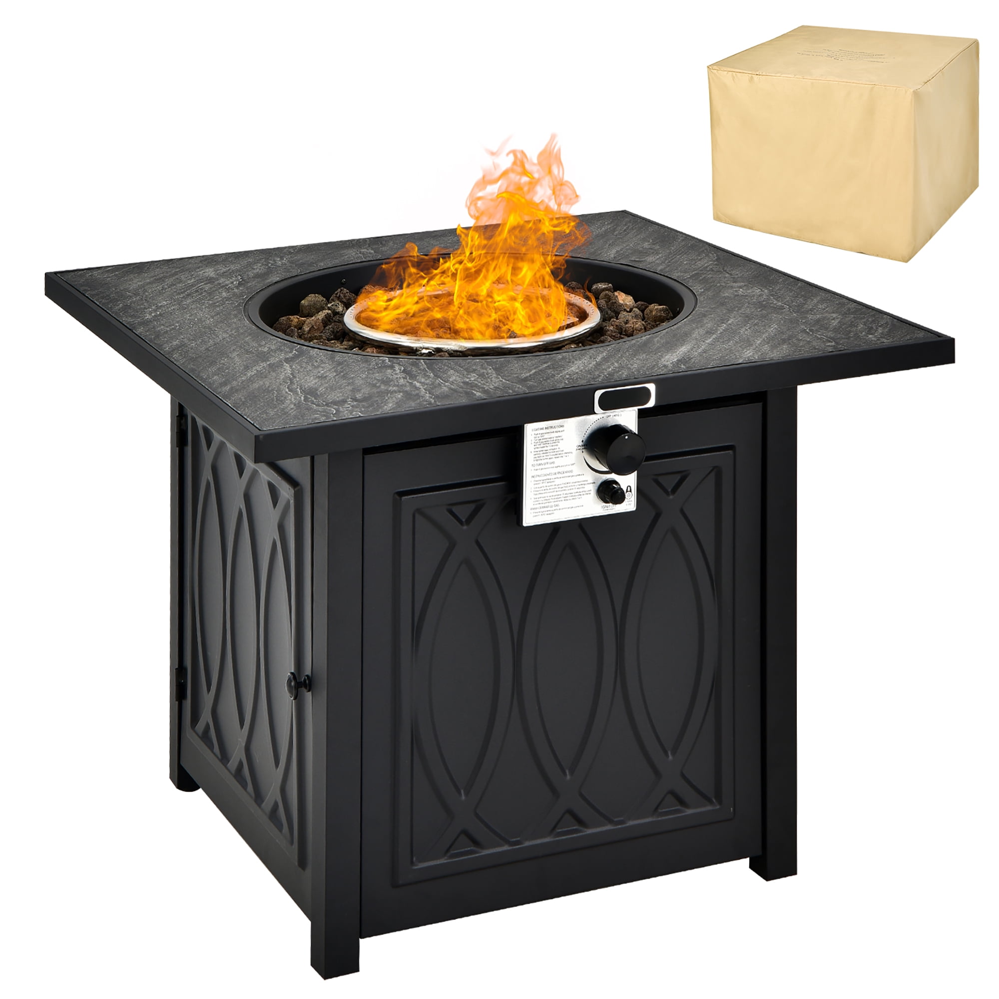 Costway 32 Propane Fire Pit Table Square Tabletop W/Lava Rocks Cover 50 000 Btu 32 X 32 X 25