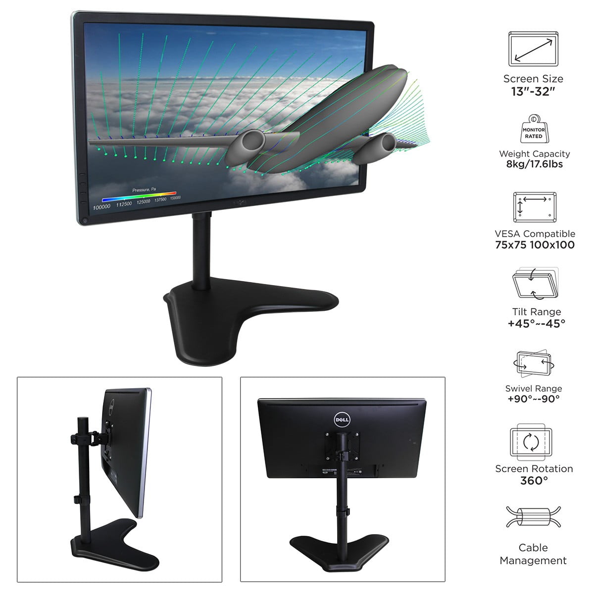 Boost Industries TM-EX10 Height Adjustable Freestanding Desktop Monitor Mount for Screens 13 to 32