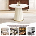 Adjustable Height Round Table, White Glossy Sintered Stone with Leather ...