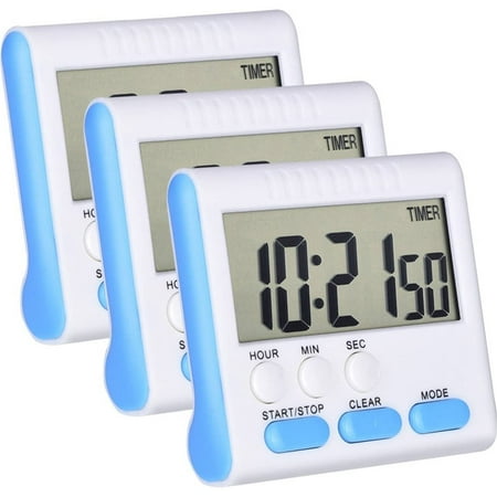 3 Pack 24 Hours Magnetic Kitchen Timers with Digital Alarm Clock Timer ...