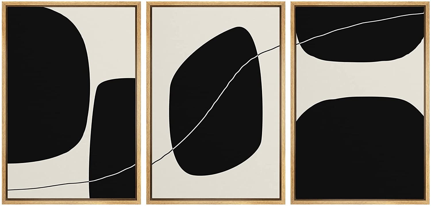 PixonSign Framed Canvas Print Wall Art Set Duotone Minimal Dark Ink ...