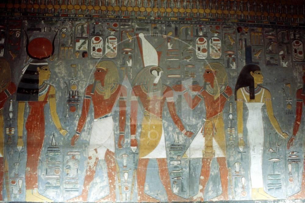 Pharaoh Horemheb with the Goddess Isis and the God Horus, Ancient ...