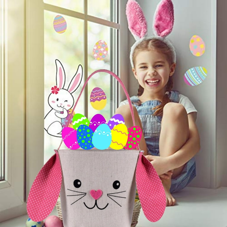 Easter Egg Hunt Baskets 4 Pack Easter Bunny Basket Bags - Canvas Tote ...