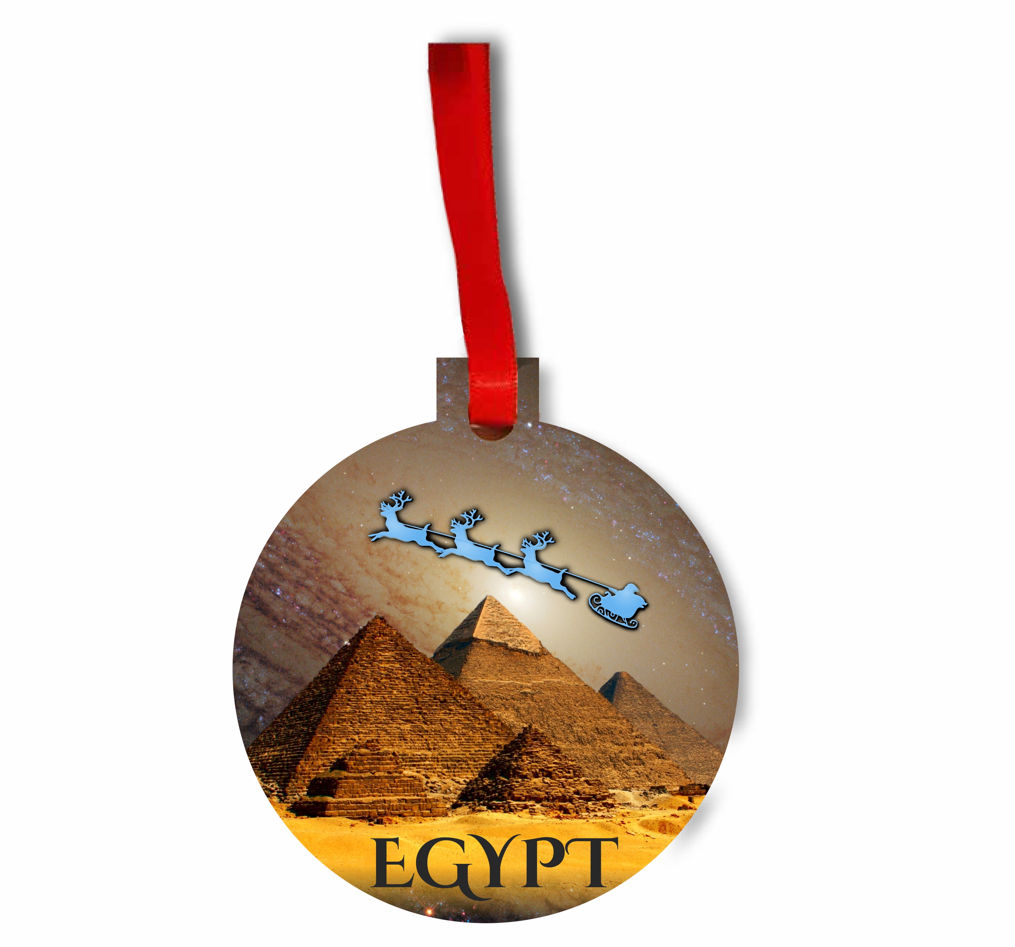 Santa and Sleigh Over the Pyramids in Giza, Egypt Flat Round Shaped ...