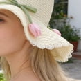 duwiikab Beach Hat Wave Lace Trim Design Tulip Bow Decor Full Face Sun ...