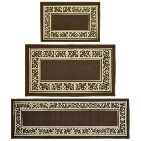 Madison Industries FLO-3PC-SA Floral Border Rug, Sand - 3 Piece ...