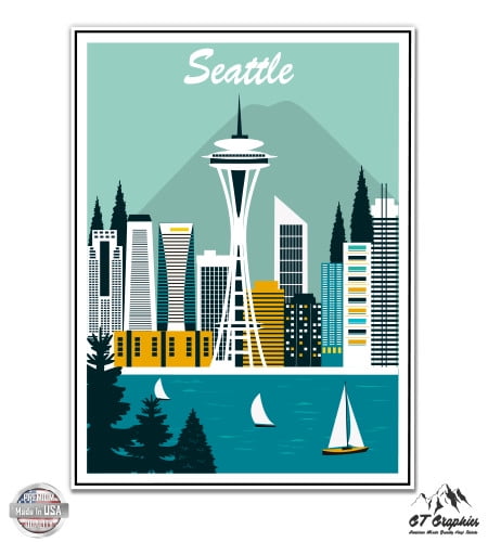Seattle Vintage Travel Poster Style - 12" Vinyl Sticker Waterproof ...
