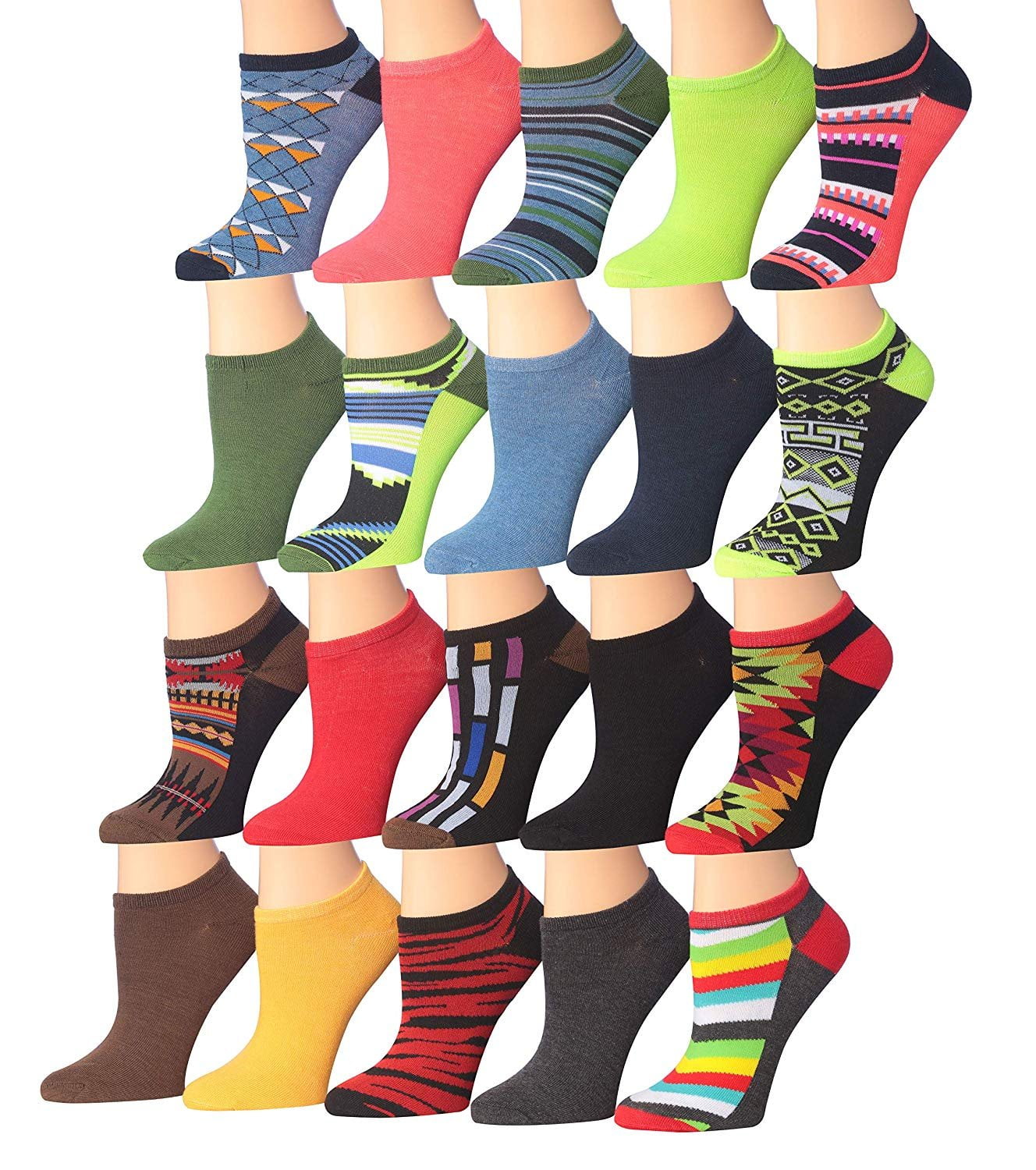 Colorfut Women's 20 Pairs Colorful Patterned Low Cut/No Show Socks ...