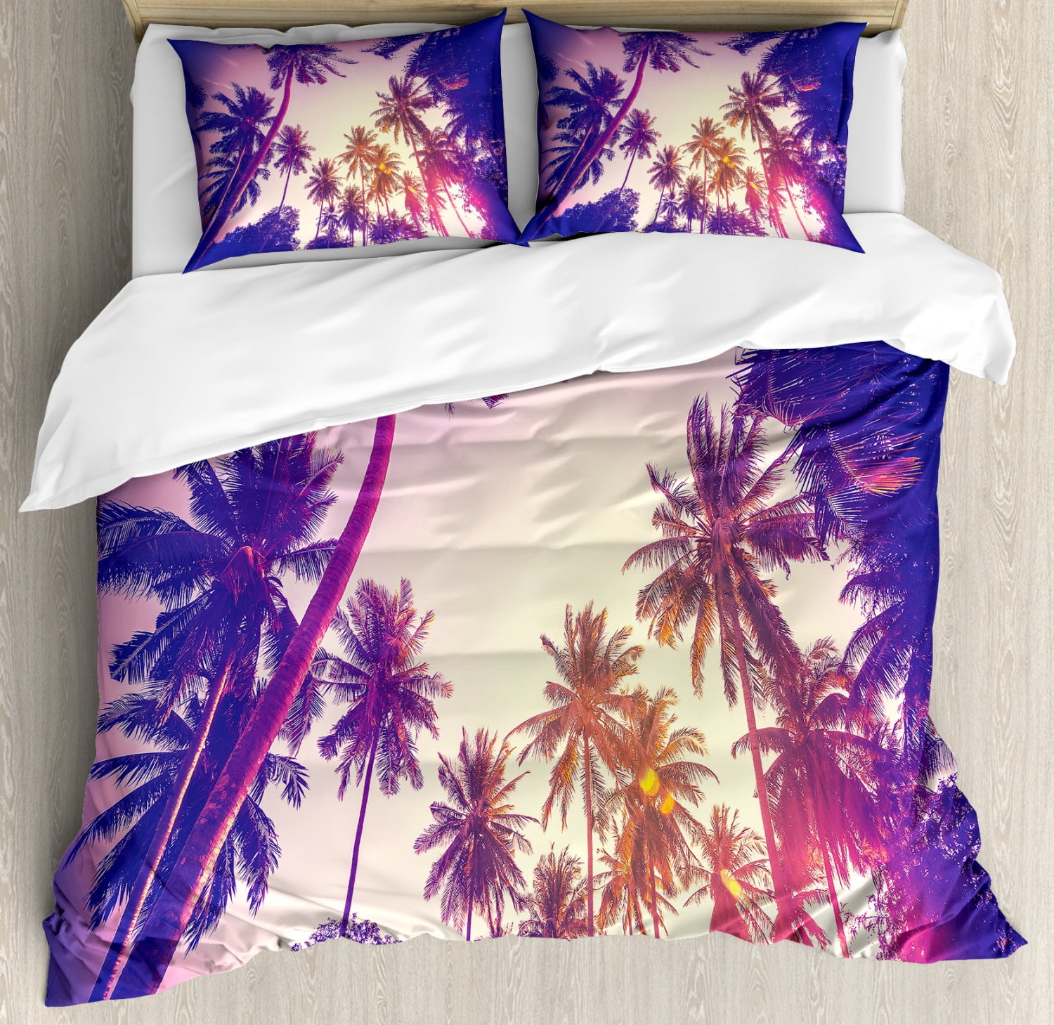 Palm Tree Duvet Cover Set King Size, Coconut Trees at Peaceful Sunset ...