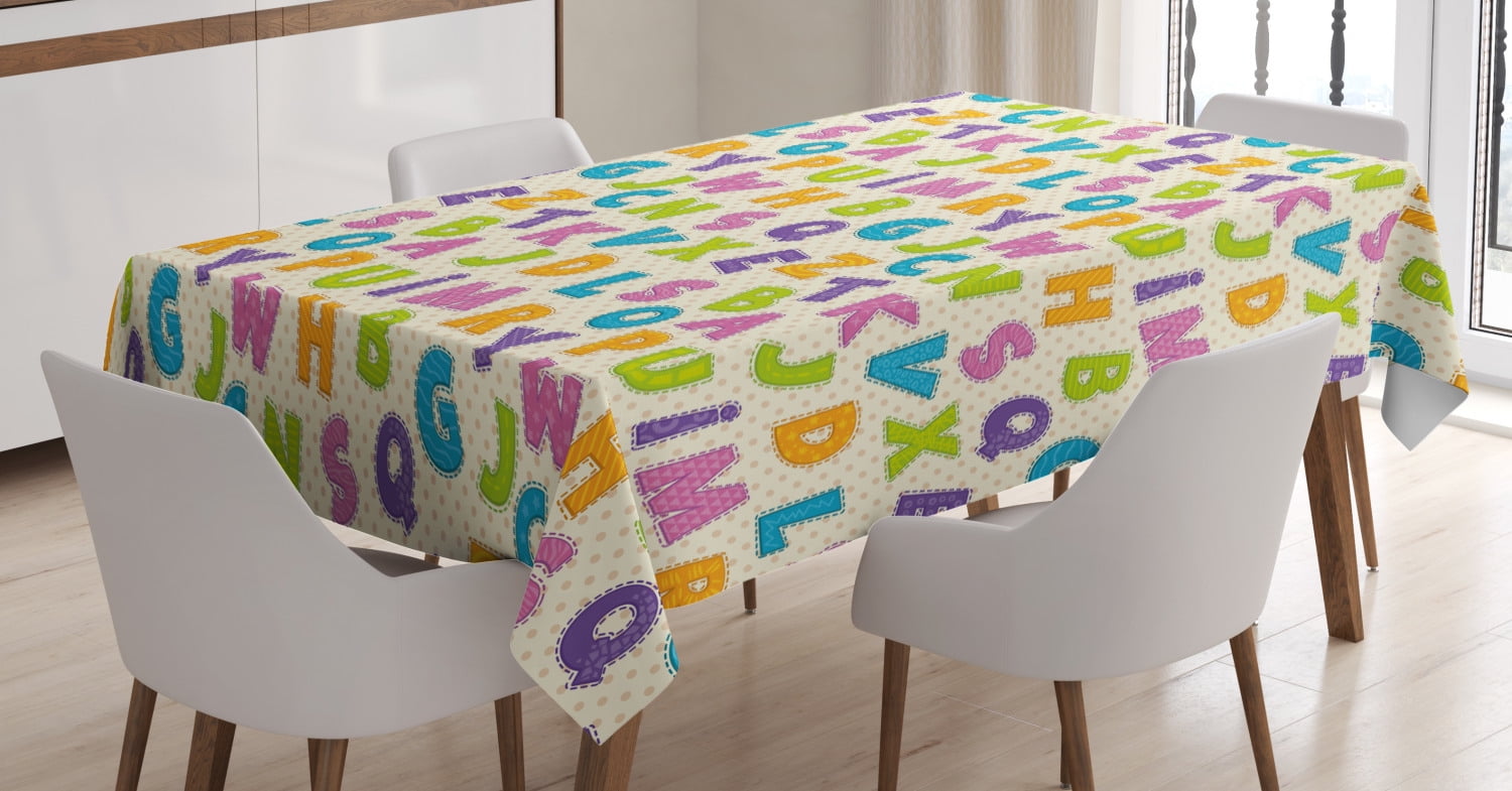 Kids Tablecloth, Cute Funny Letters in Lively Colors Cartoon Style ABC ...