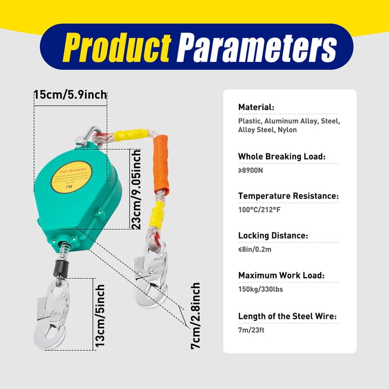 Retractable Safety Lanyard 6FT Self-Retracting Lifeline Fall Protection ...