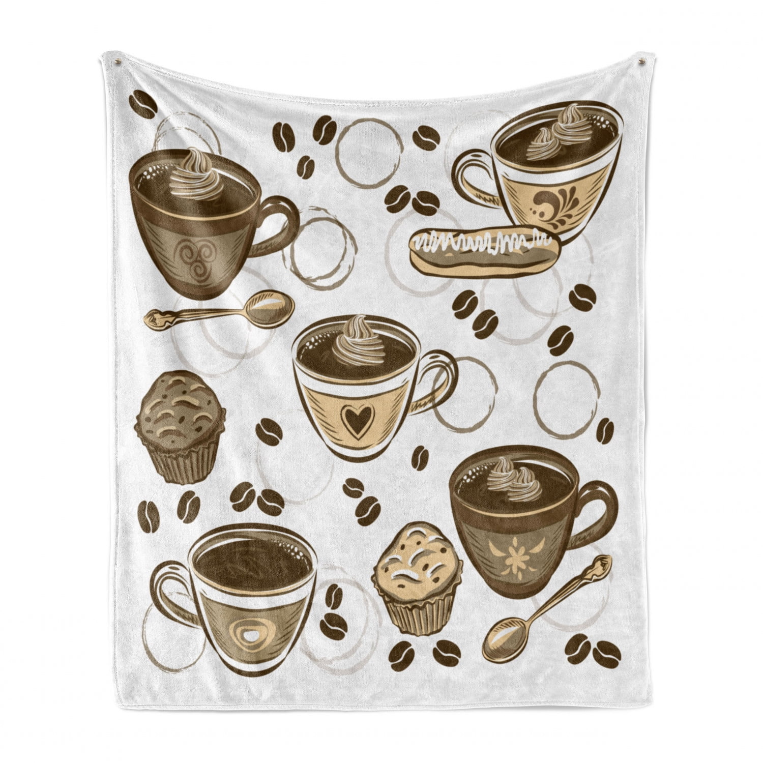 Pastry Soft Flannel Fleece Blanket, Coffee Cups and Beans Cupcakes ...