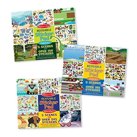 Melissa & Doug Reusable Sticker Pads Set - Habitats, Vehicles, and ...