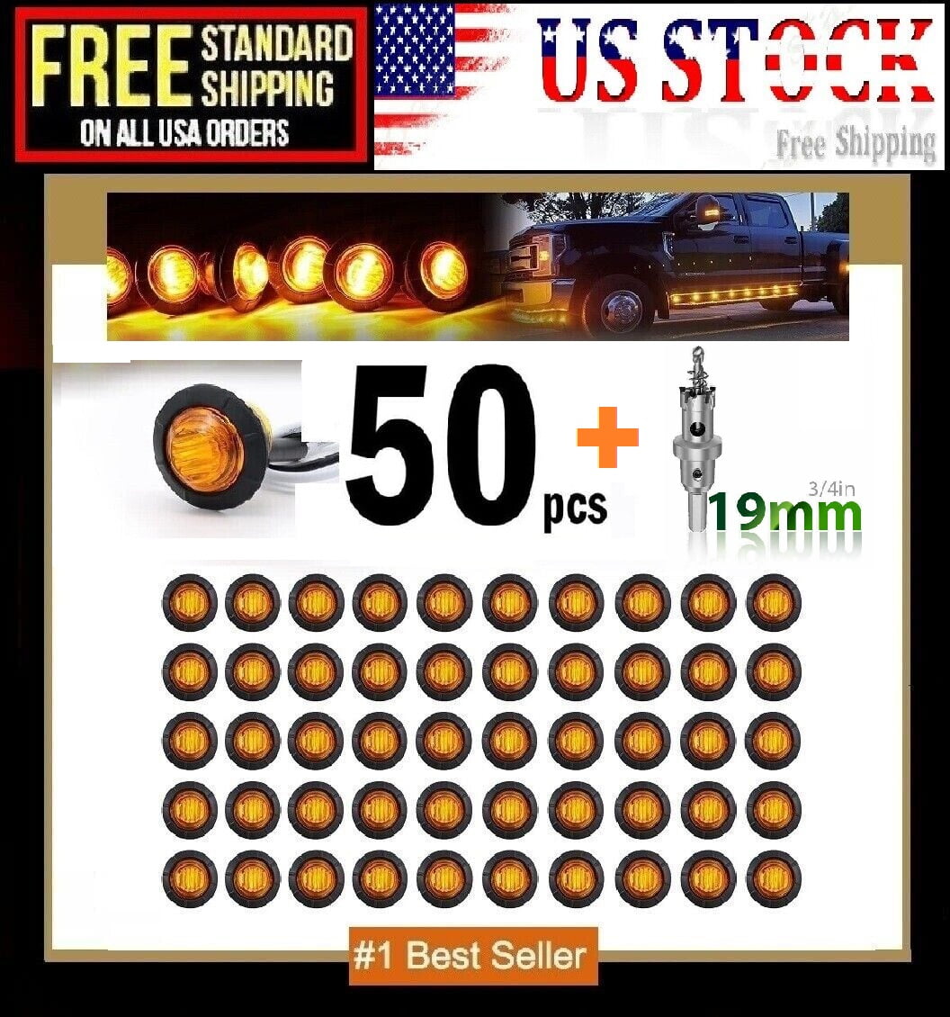 50X pcs 3/4 Inch Mount Amber 3 LED Mini Round Trailer Side Marker ...