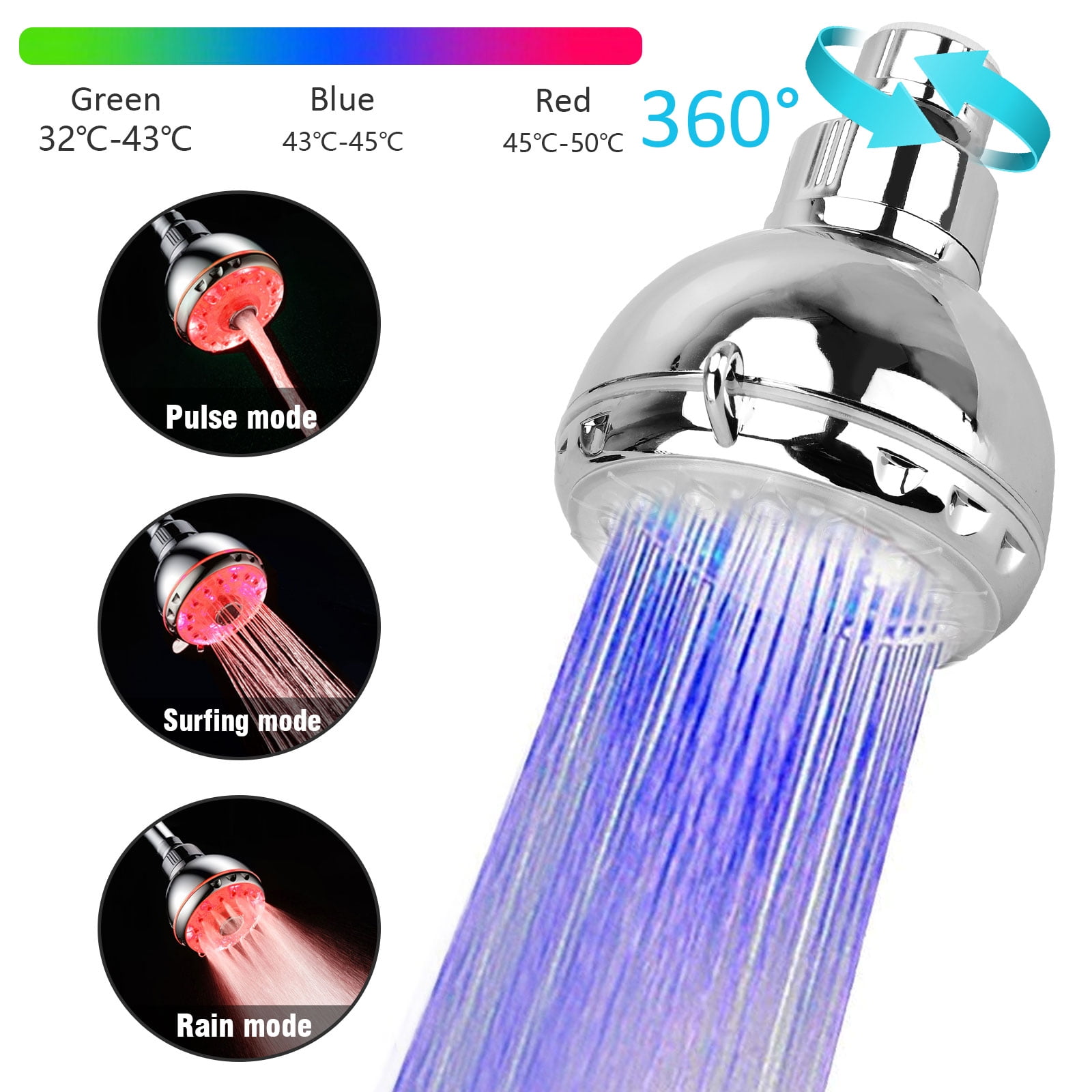 Tsv Shower Head Rgb 7 Colorful Led Shower Head With 3 Shower Spray