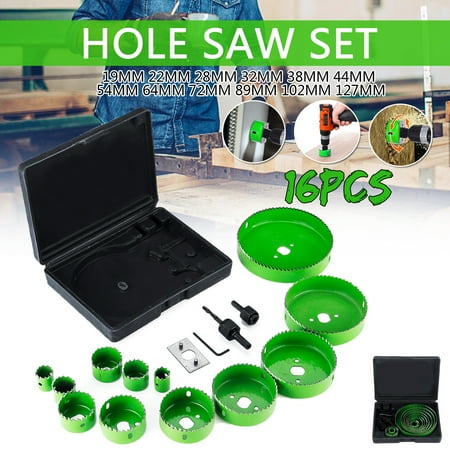 16PCS Carbon Steel Hole Saw Cutting Set Kit 19-127mm Holesaw Wood Sheet ...