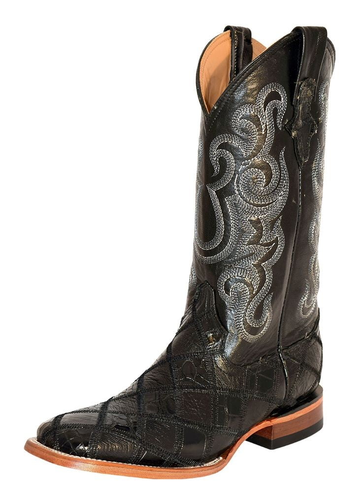 Ferrini Western Boots Mens Ostrich Gator Patchwork Black 11393-04 ...