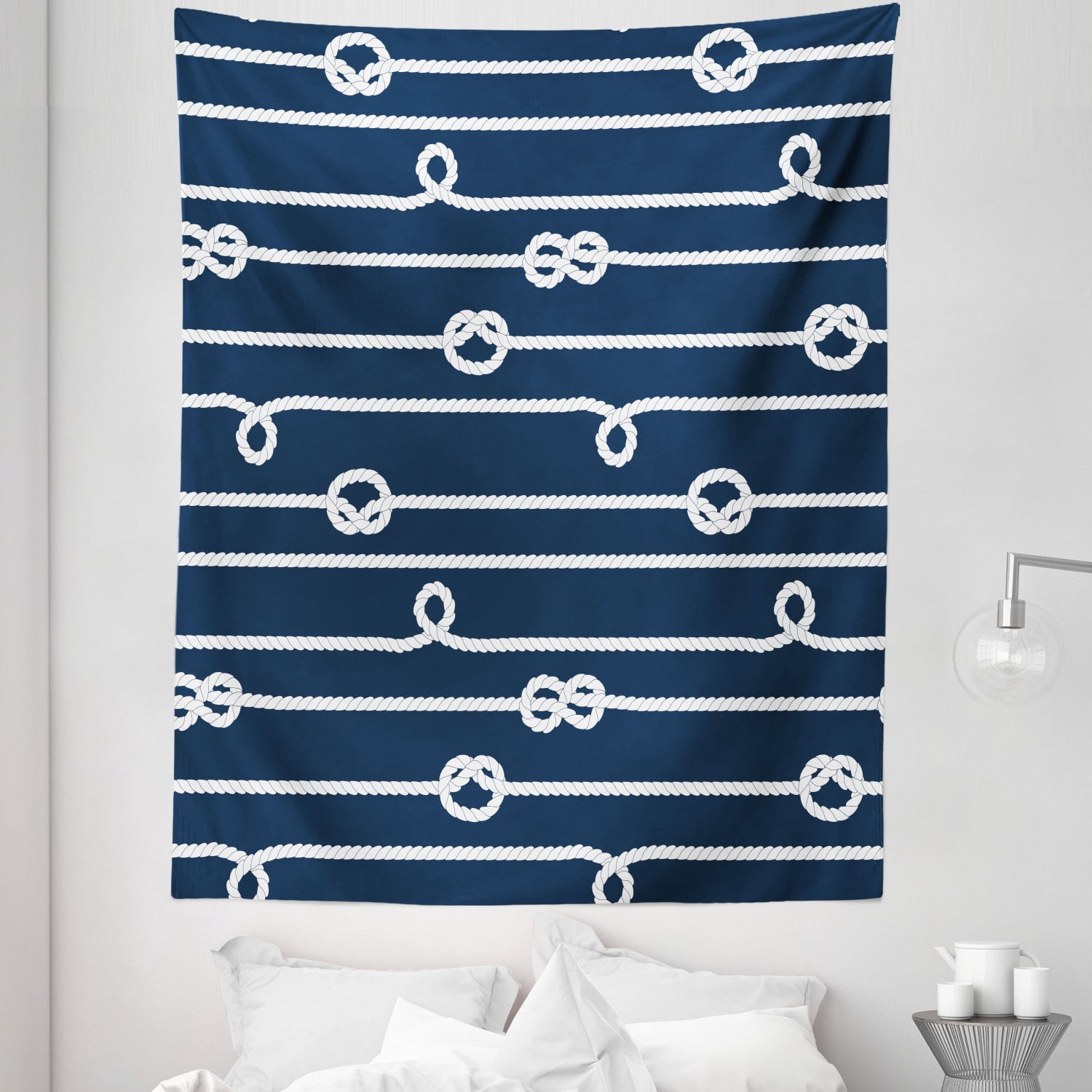 Navy Blue Tapestry, Horizontal Marine Knots Undone Bowline Sailor ...