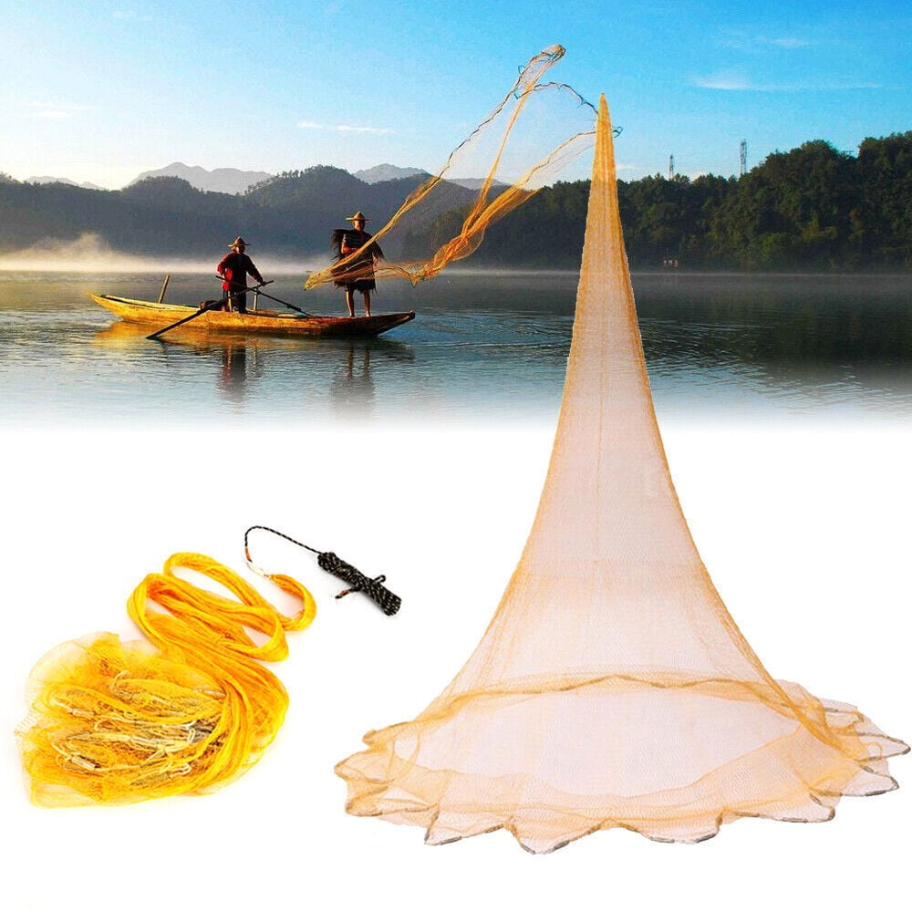 10.5ft / 3.2m Hand Cast Fishing Mesh Spin Network Bait Fish Net ...