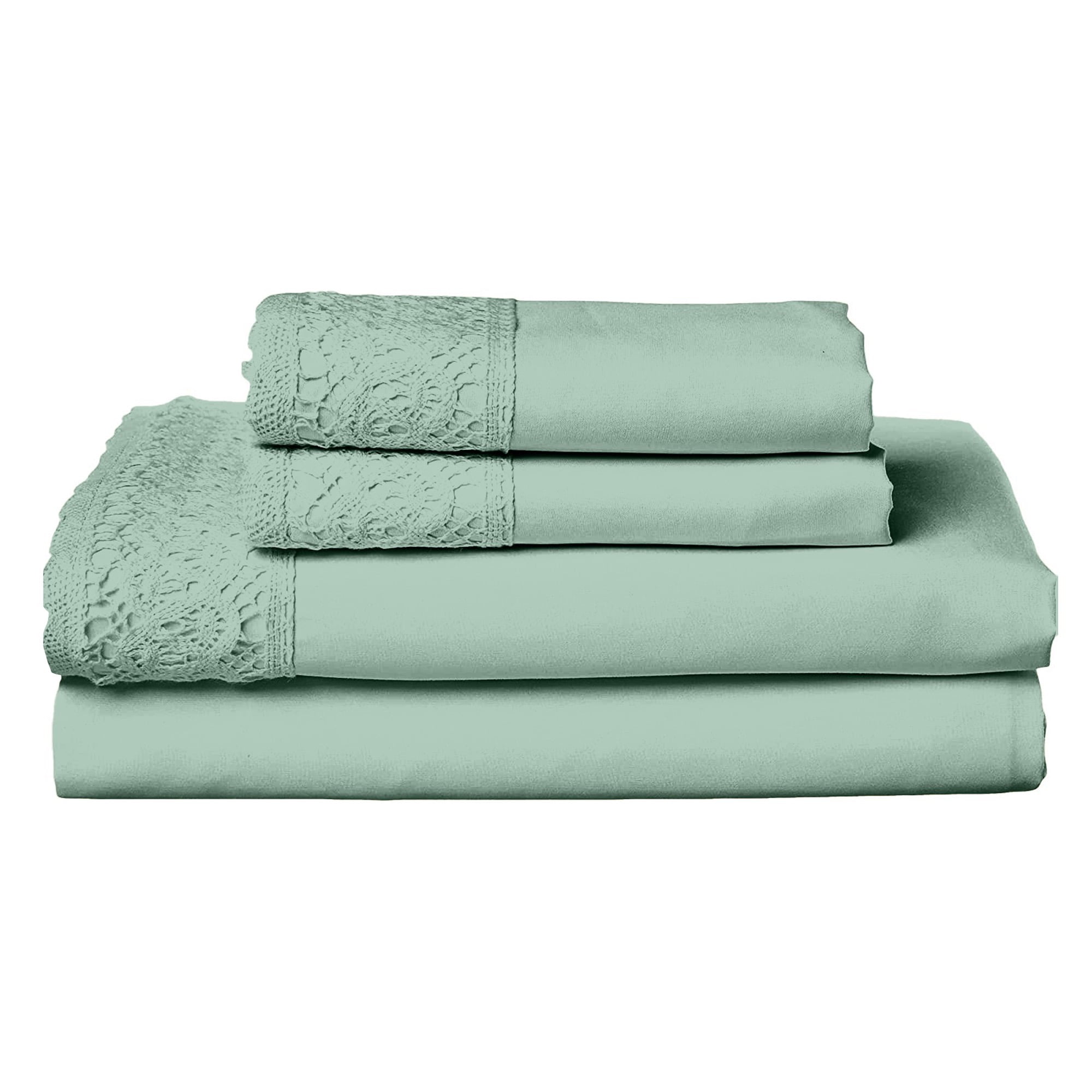 Modern Threads 4-Piece Crochet Lace Microfiber Adult Sheet Set, Seafoam ...