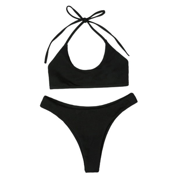 Trends Womens String Two Piece Halter Top Triangle Bikini Set With