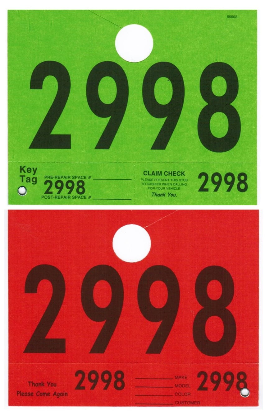 Numbered Auto ID Tag w Hang Slit and Claim Check, 5-1/4" x 6-1/2", Red ...