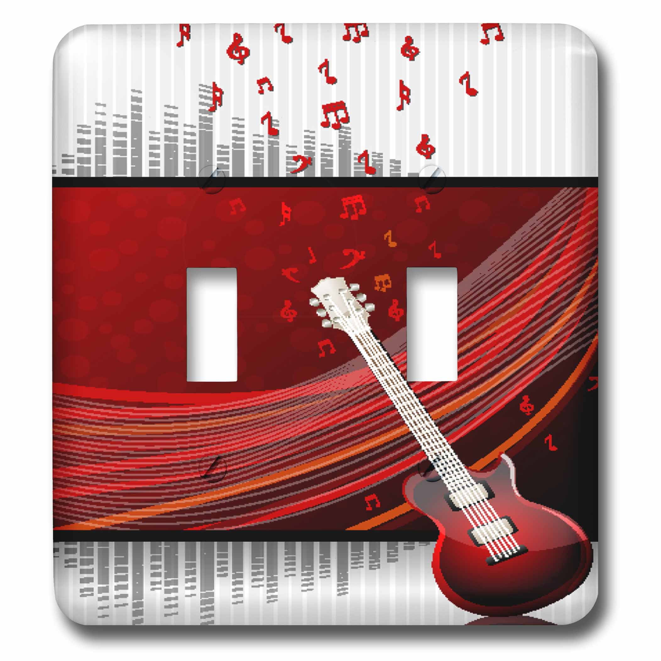 A Guitar Against a Red Background With Floating Musical Notes double ...