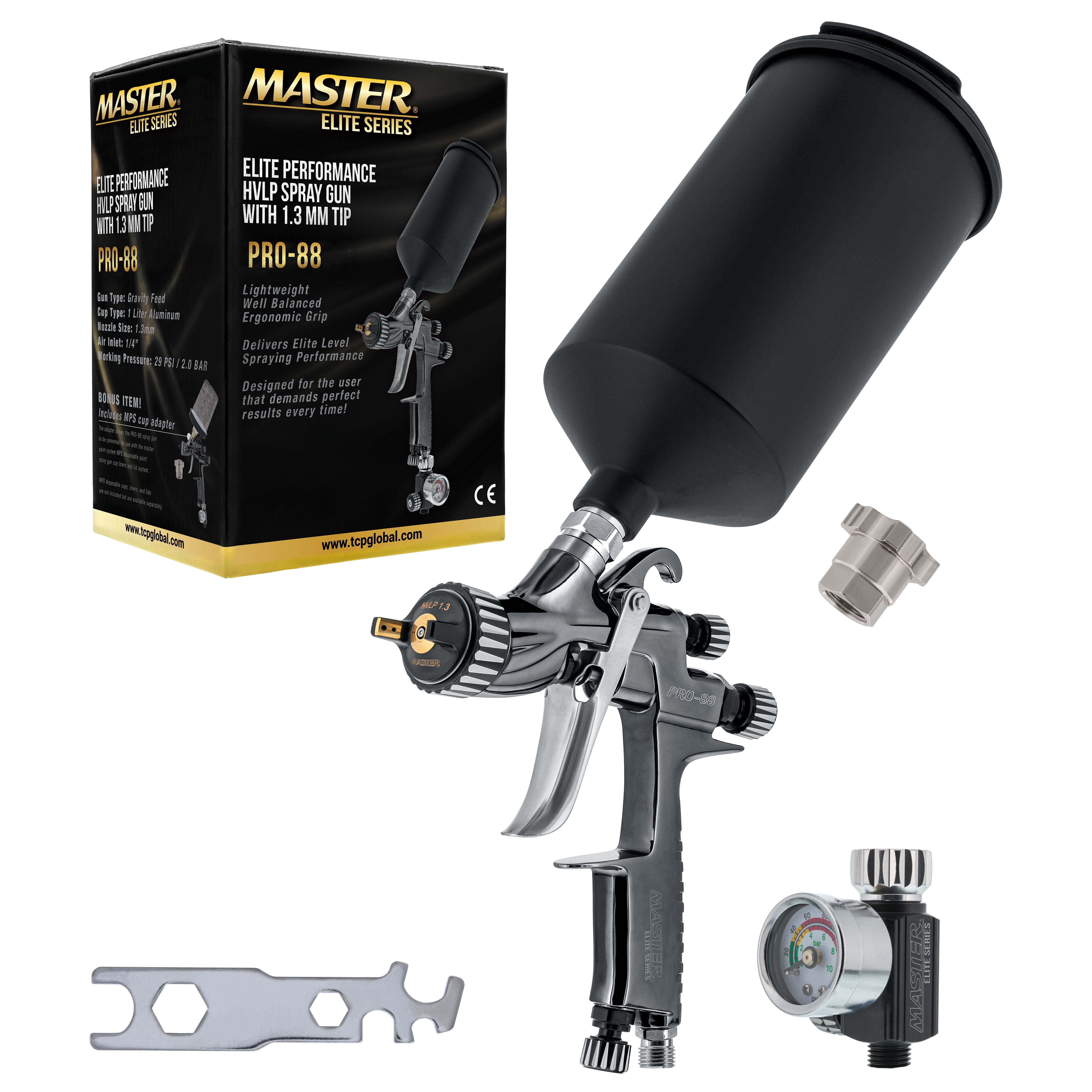 Master Elite Series PRO-88 Performance HVLP Spray Gun with 1.3mm Tip ...