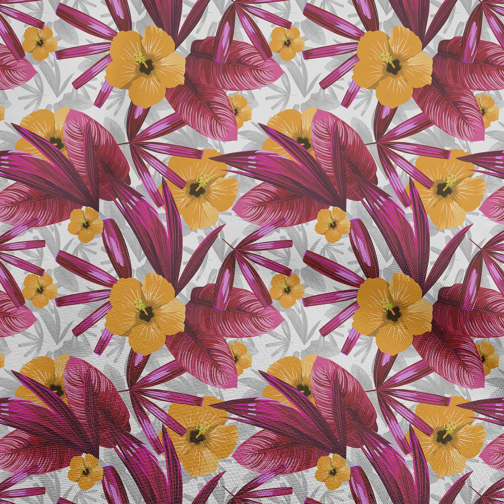 oneOone Viscose Chiffon Dark Magenta Fabric Tropical Floral Dress ...