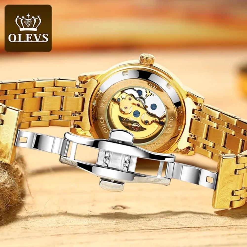 Buy OLEVS Gold Skeleton Men's Automatic Mechanical Watches self Winding ...