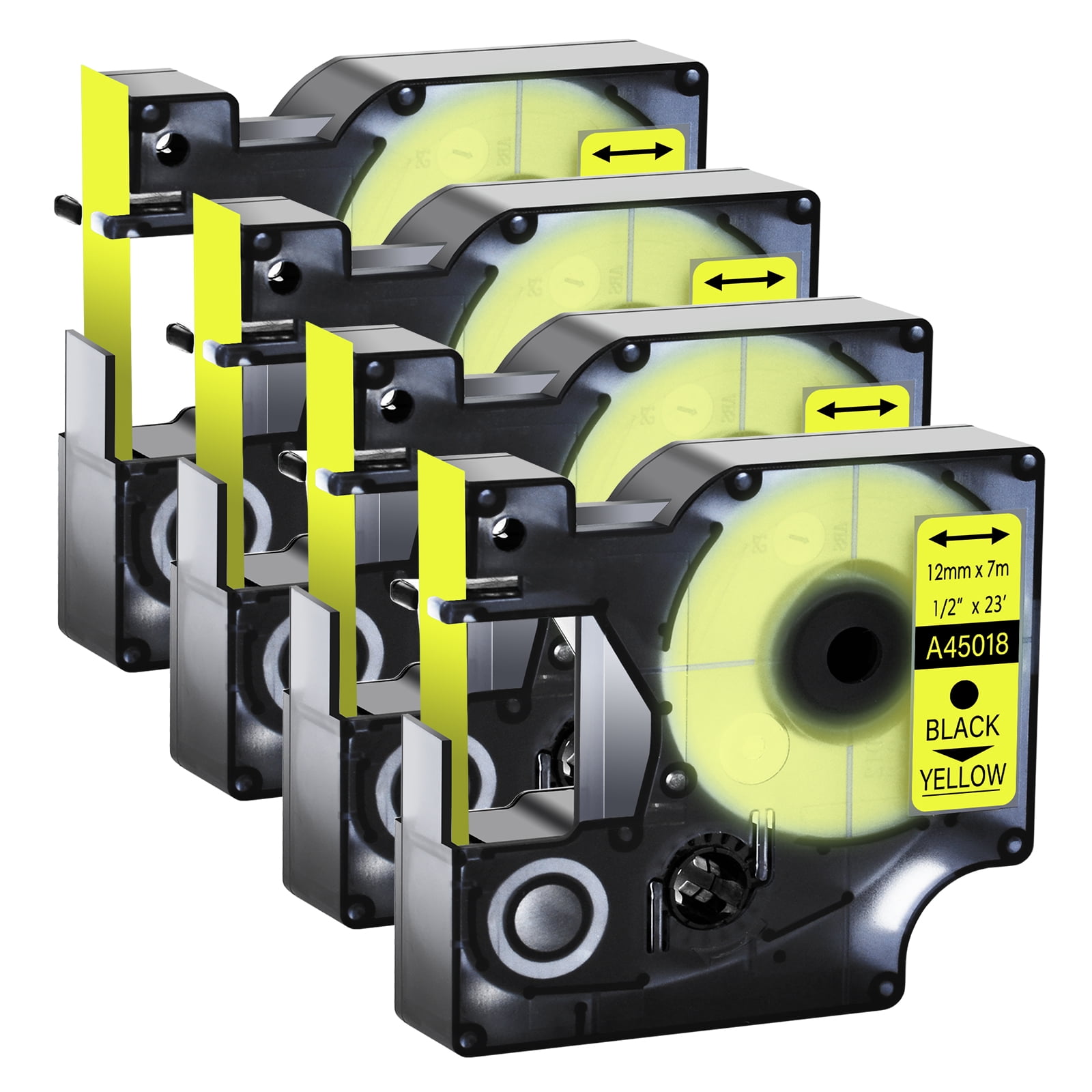 GREENCYCLE 4PK 12mm 7m Black on Yellow Label Tape Compatible for Dymo ...